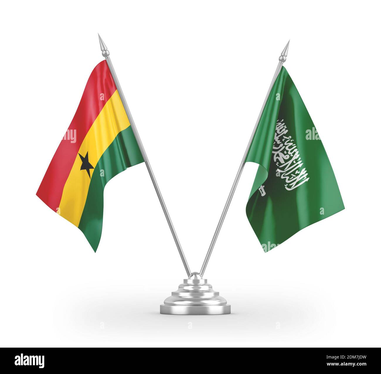 Saudi Arabia and Ghana table flags isolated on white 3D rendering Stock ...