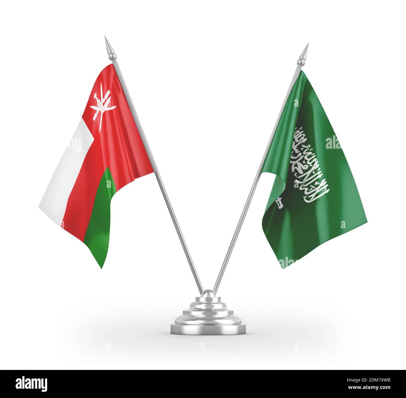 Saudi Arabia and Oman table flags isolated on white 3D rendering Stock ...