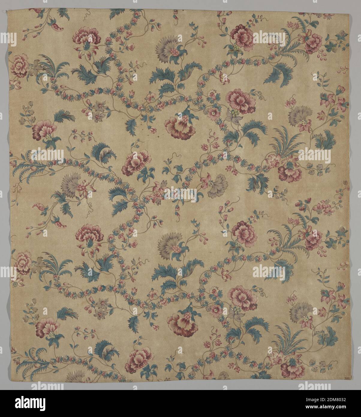 Textile, Medium: cotton Technique: roller and block printed, Meandering ...
