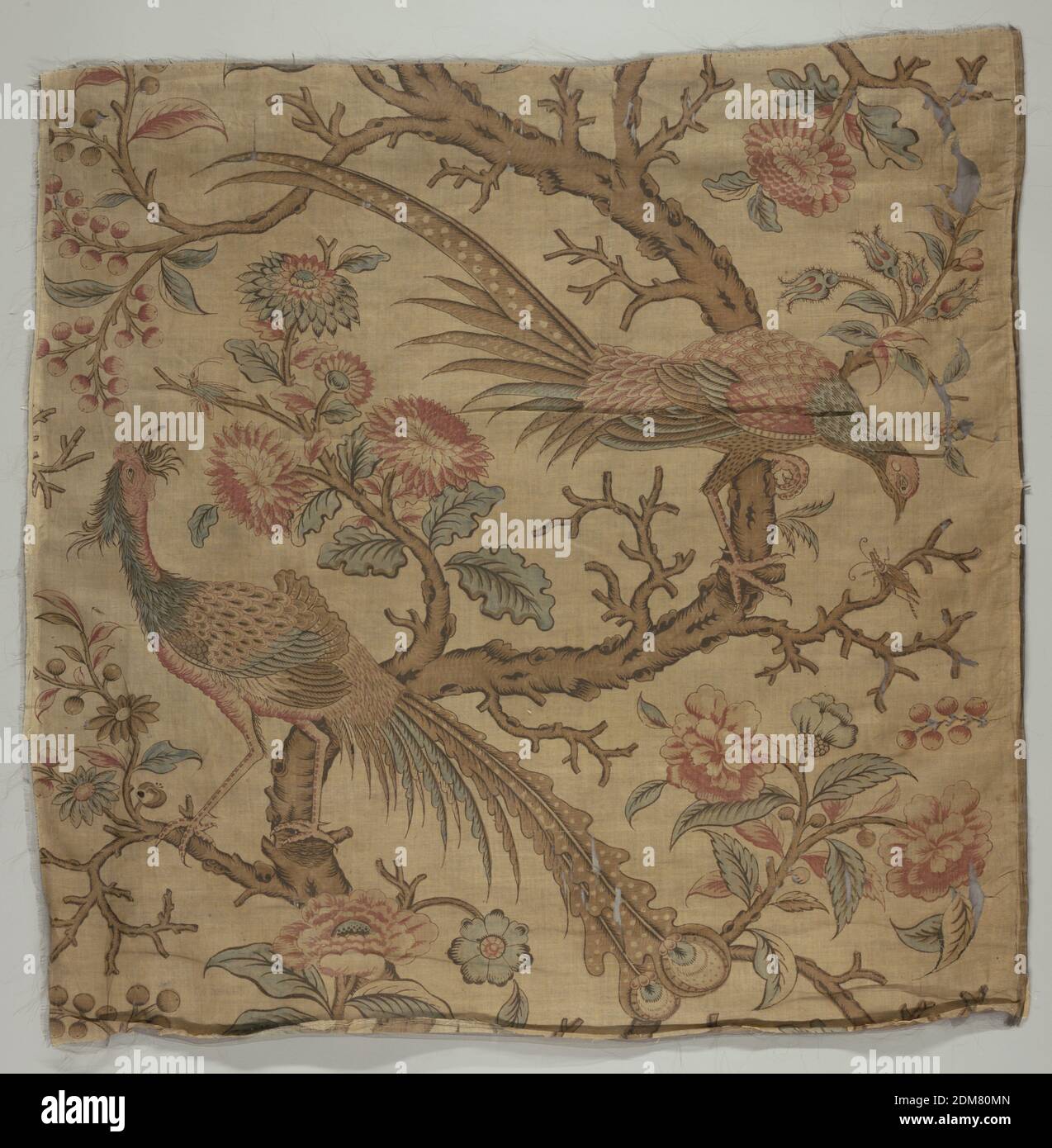 Textile, Medium: cotton Technique: relief printed, Printed panel in red ...