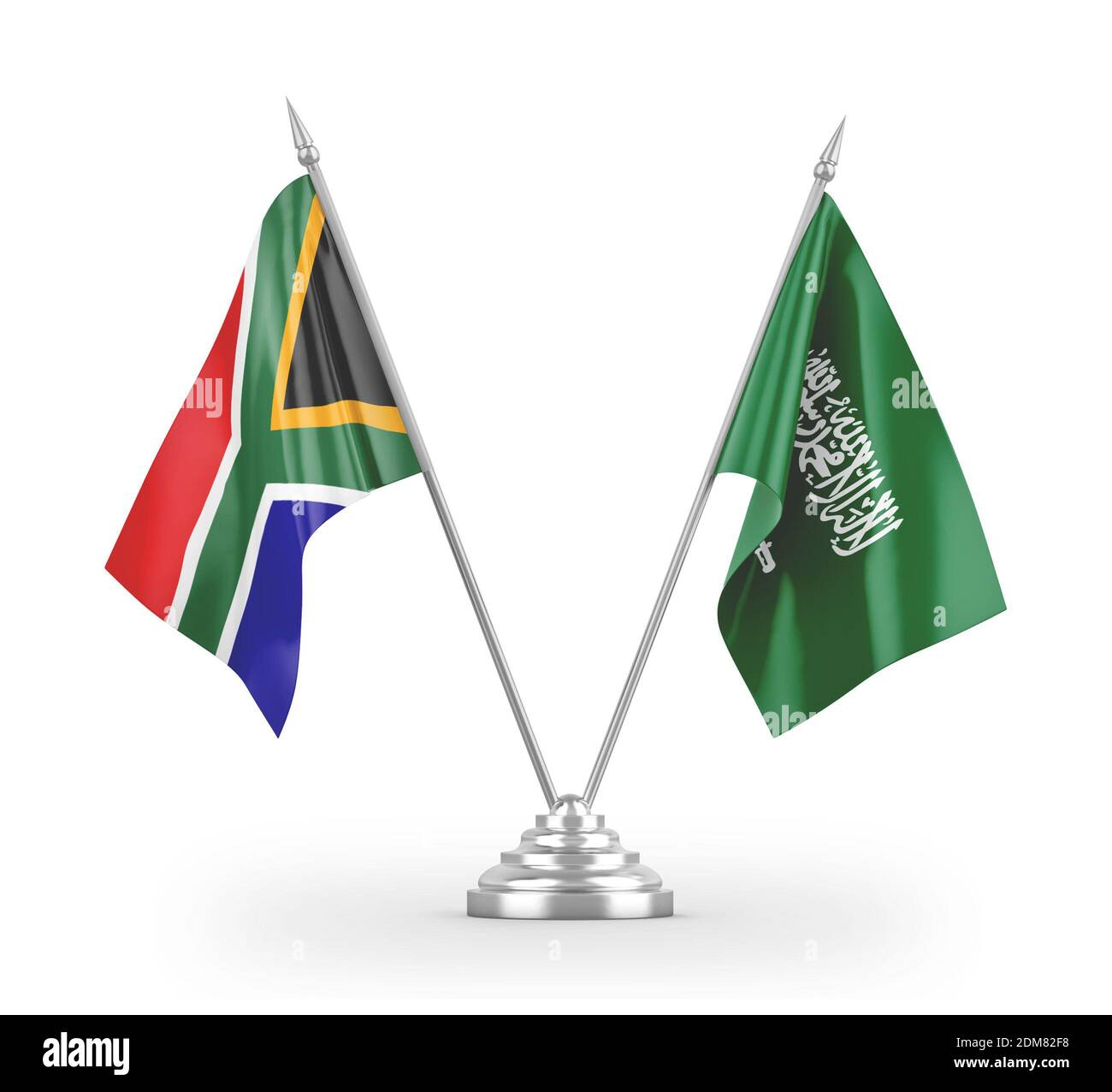 Saudi Arabia and South Africa table flags isolated on white 3D ...