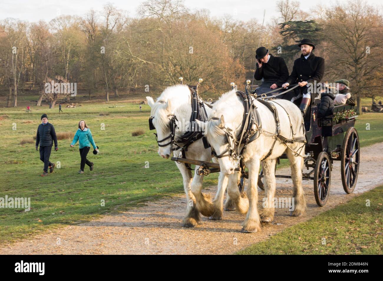 Coachmen and a family day out behind a horse-drawn carriage in Richmond ...