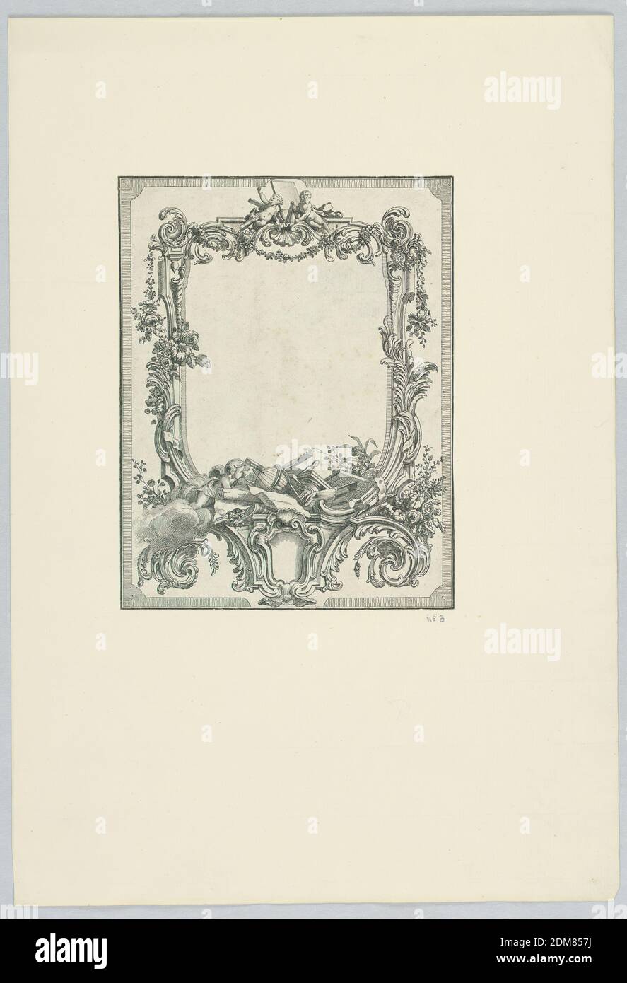 Cartouche with Cartographic Instruments, Engraving, brush and blue wash ...