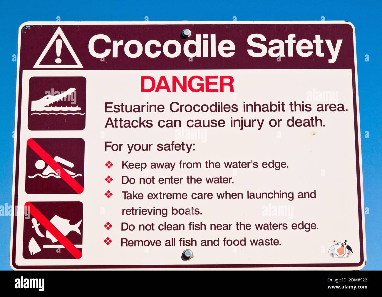 Saltwater (Estuarine) Crocodile warning sign at Wyndham Jetty, East ...