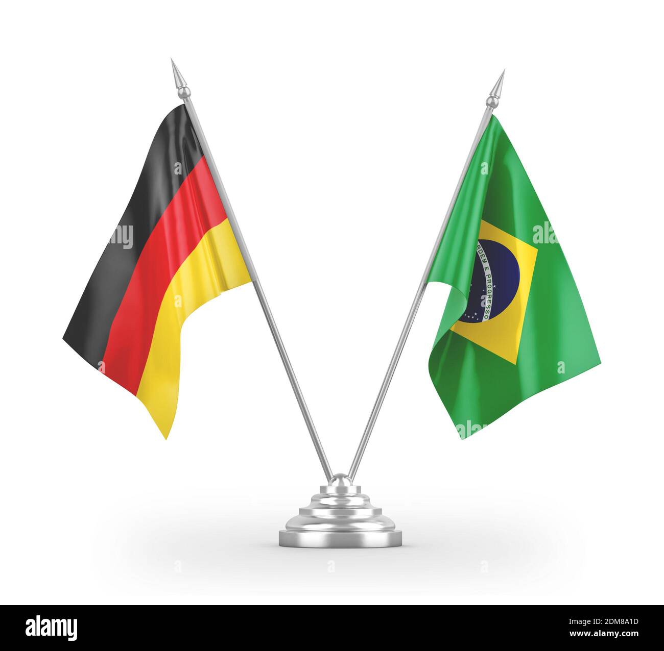 Brazil and Germany table flags isolated on white 3D rendering Stock ...