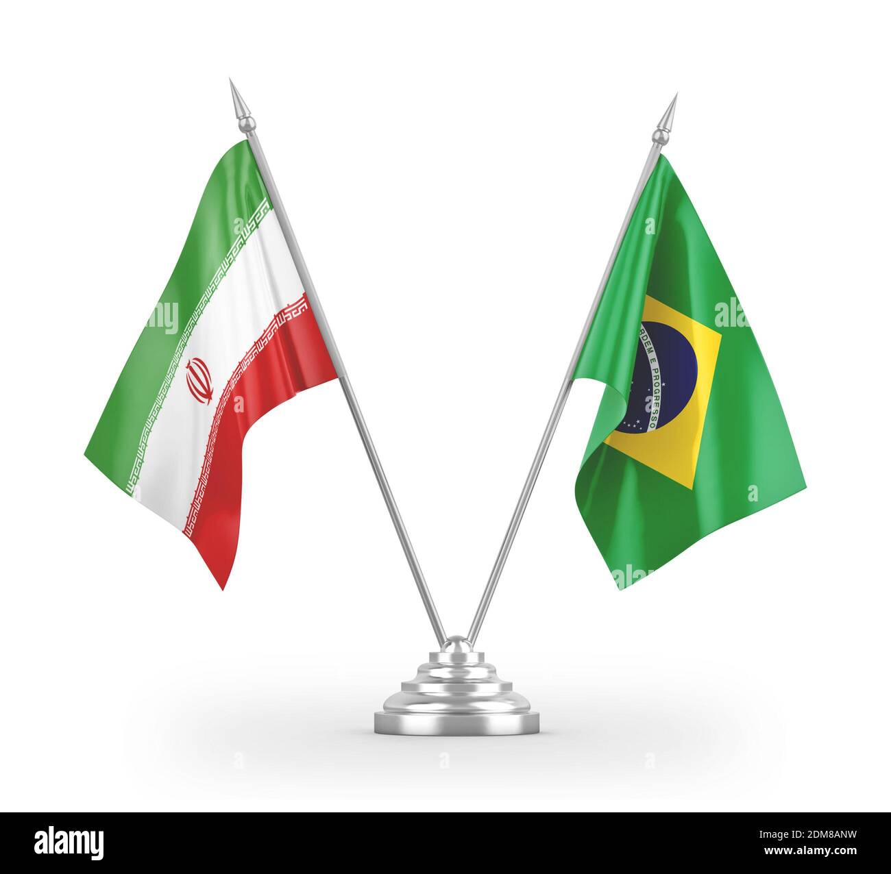 Brazil and Iran table flags isolated on white 3D rendering Stock Photo ...