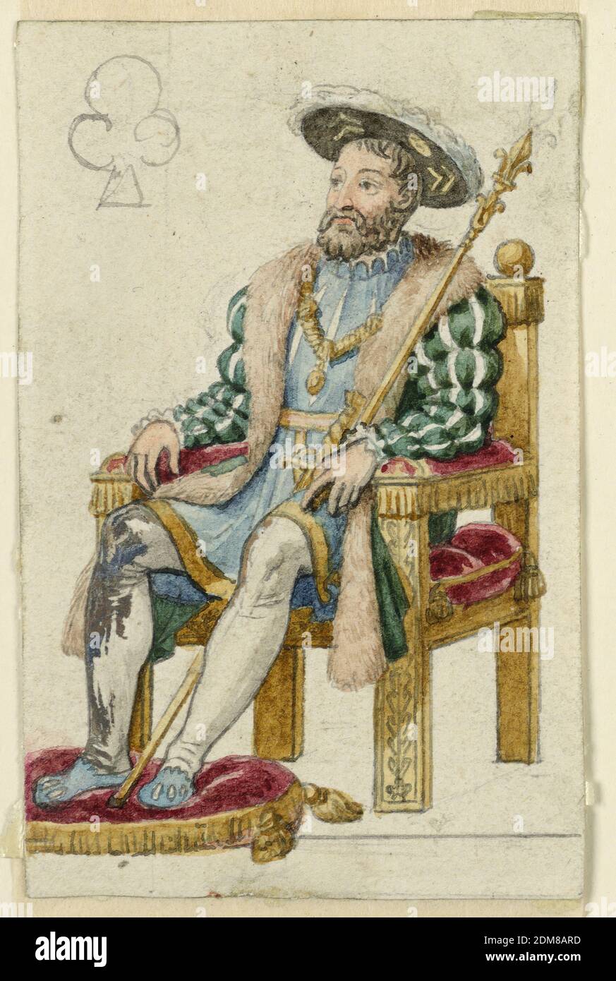Design for a Playing Card: King of Clubs, Graphite, brush and ...