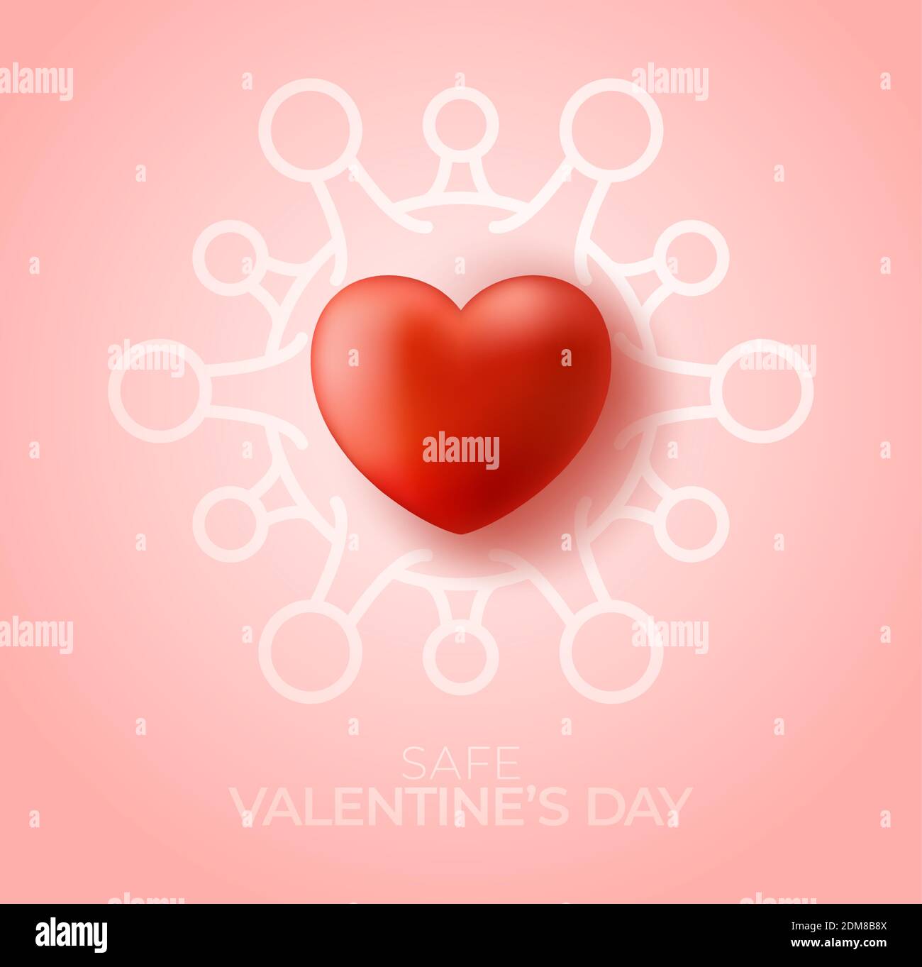 Safe valentine day concept. Red valentine love heart and outline ...