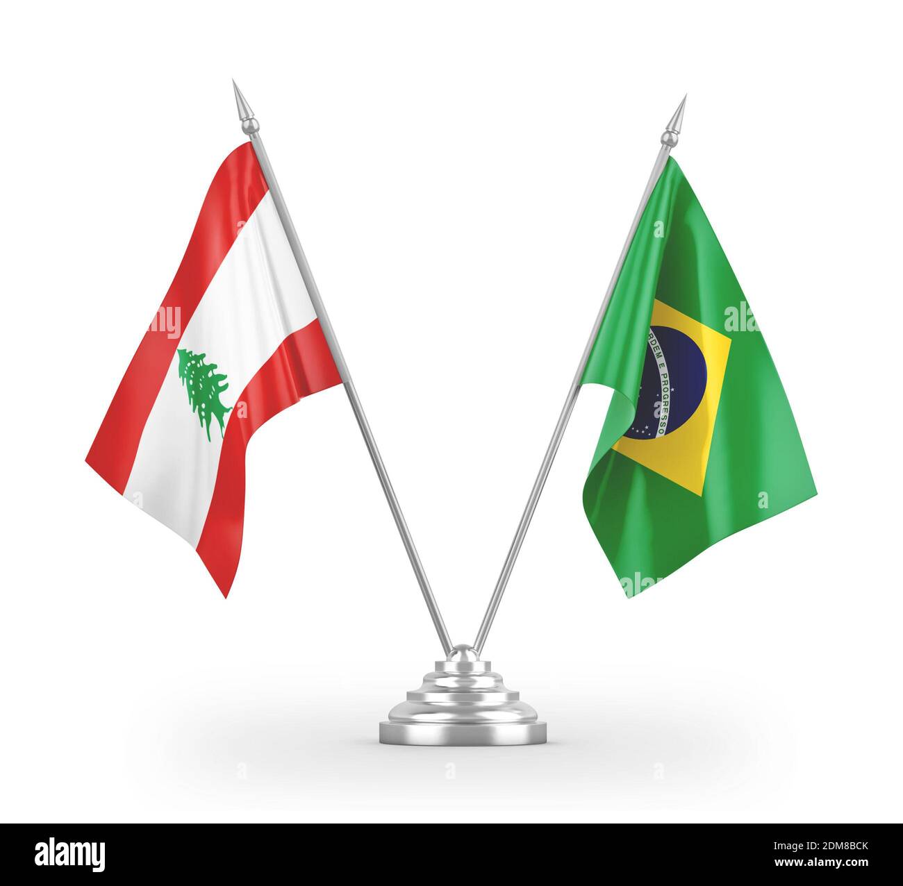 Brazil and Lebanon table flags isolated on white 3D rendering Stock ...