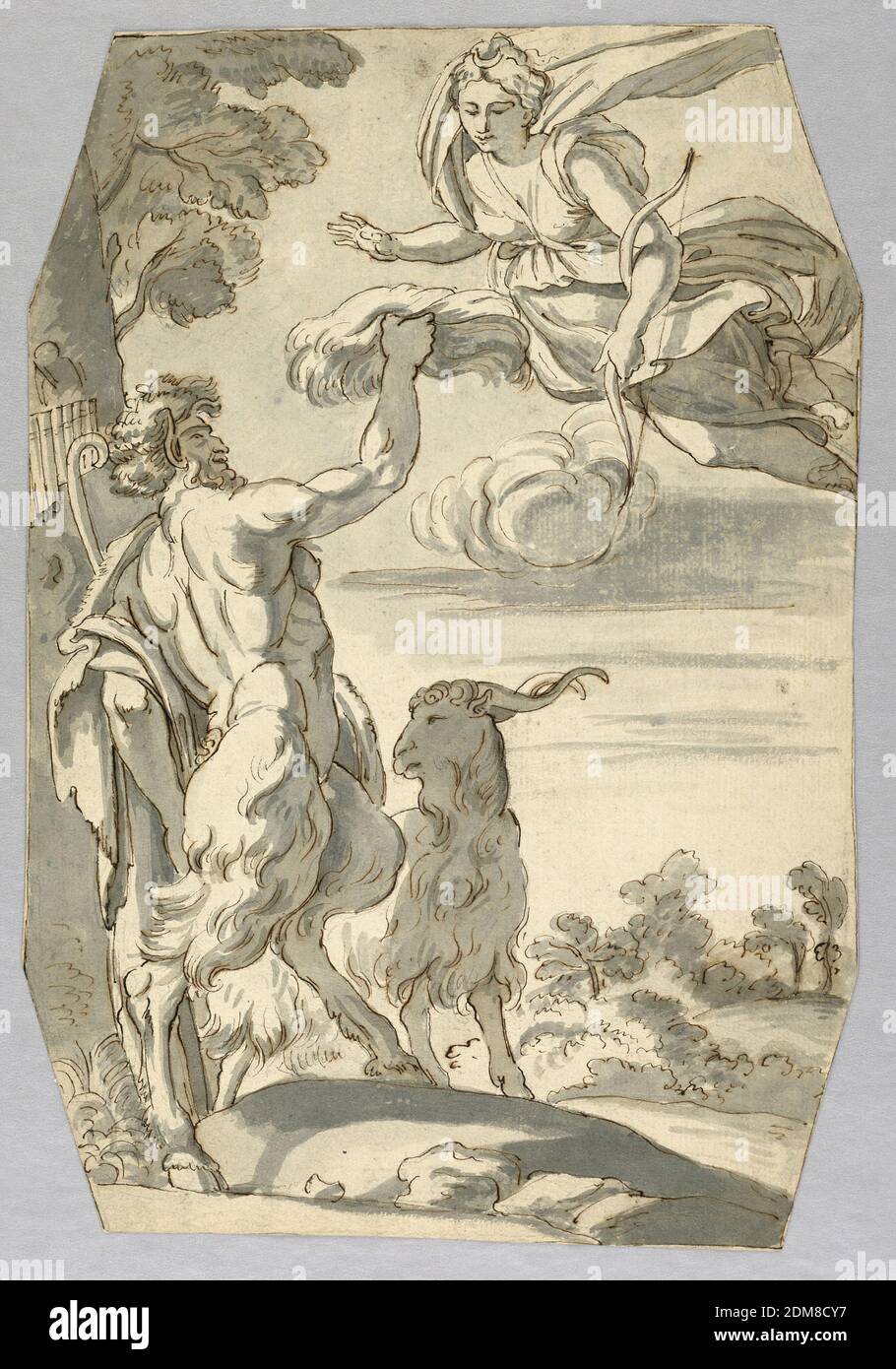 Satyr, Cupid, and Goat, Italy, 16th-19th centuries, Drawing Stock Photo ...