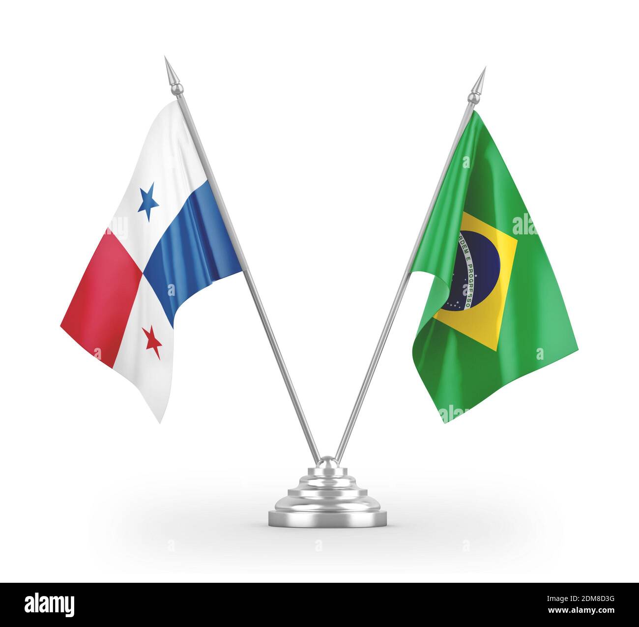 Brazil and Panama table flags isolated on white 3D rendering Stock ...