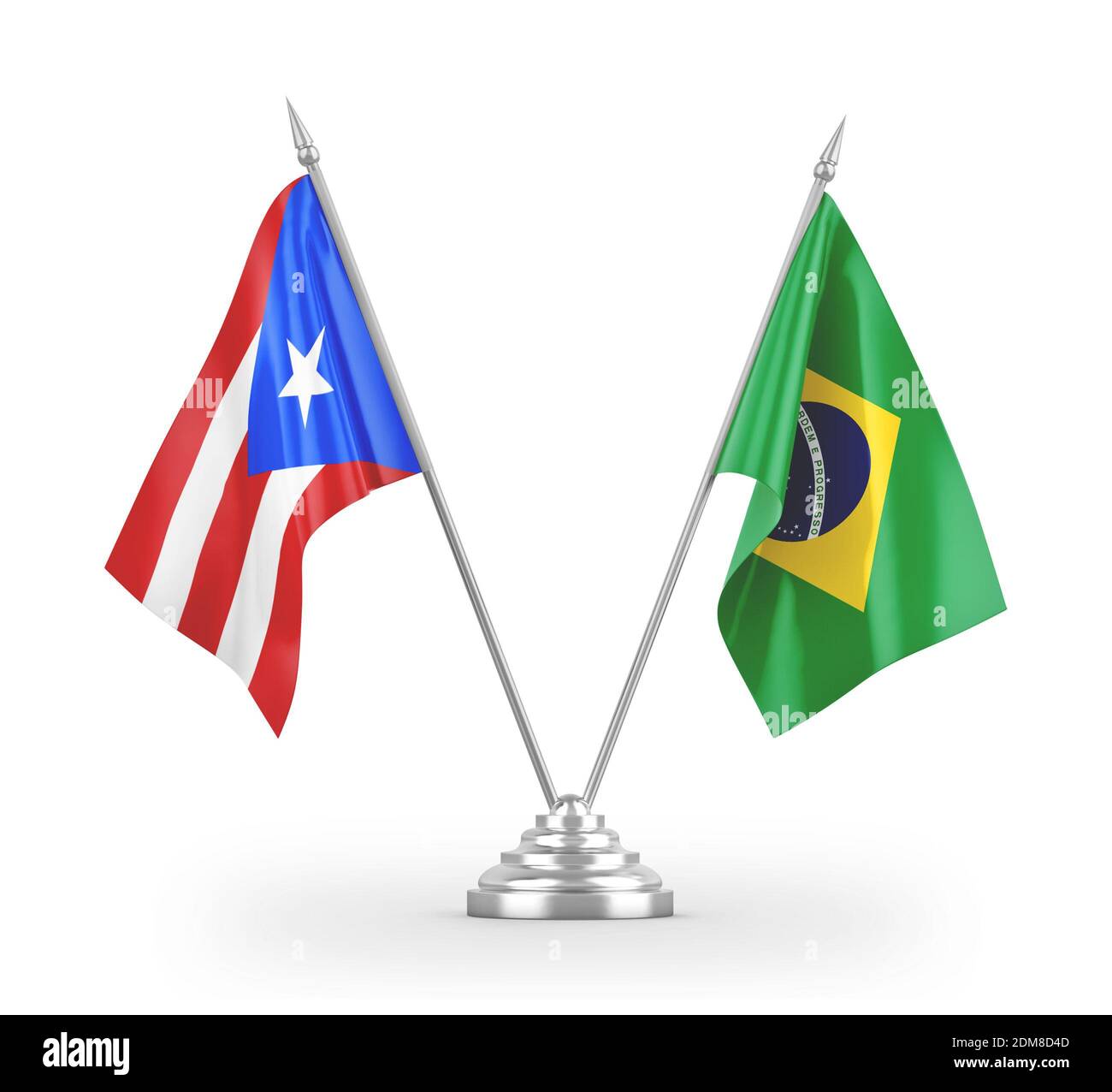 Brazil and Puerto Rico table flags isolated on white 3D rendering Stock ...