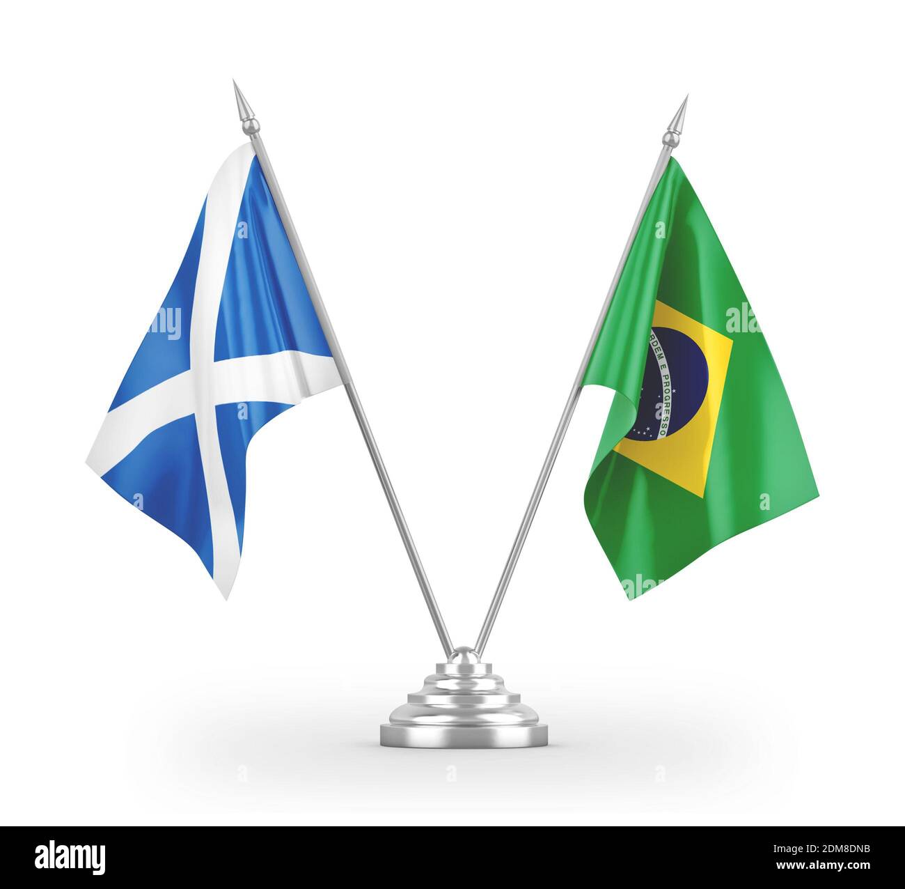 Brazil and Scotland table flags isolated on white 3D rendering Stock ...