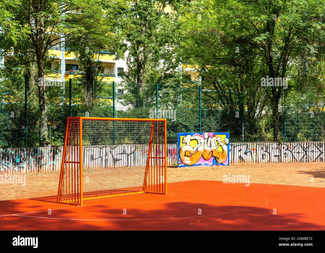 Orange Football Goal On A Playground Stock Photo - Alamy