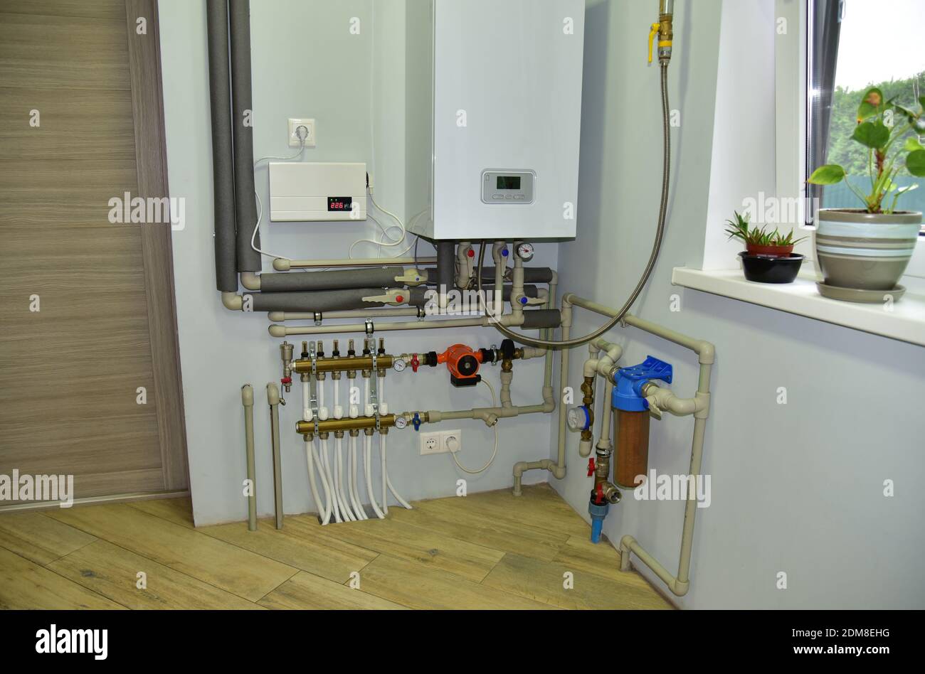 Independent heating system in boiler room at home. Domestic water ...
