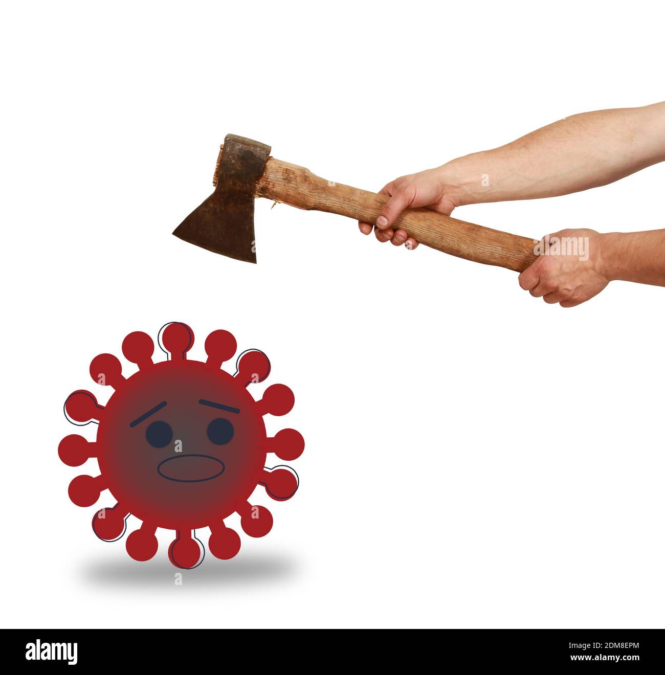 An isolated shot of a hand striking a scared virus with an ax Stock ...