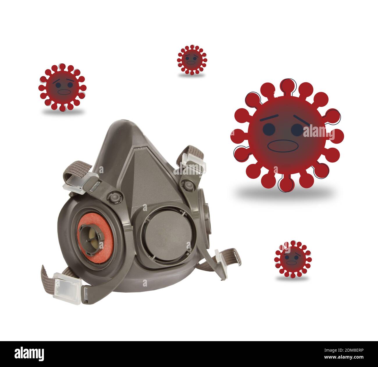 An isolated shot of a black respirator mask surrounded by scared ...