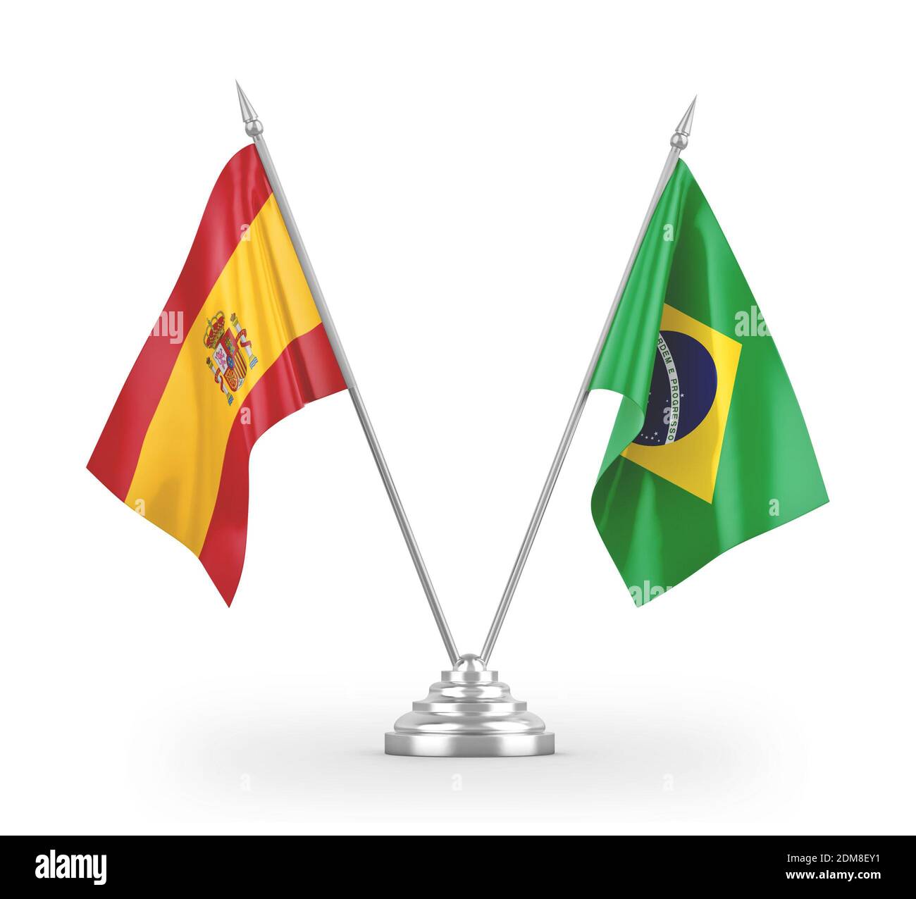 Brazil and Spain table flags isolated on white 3D rendering Stock Photo ...