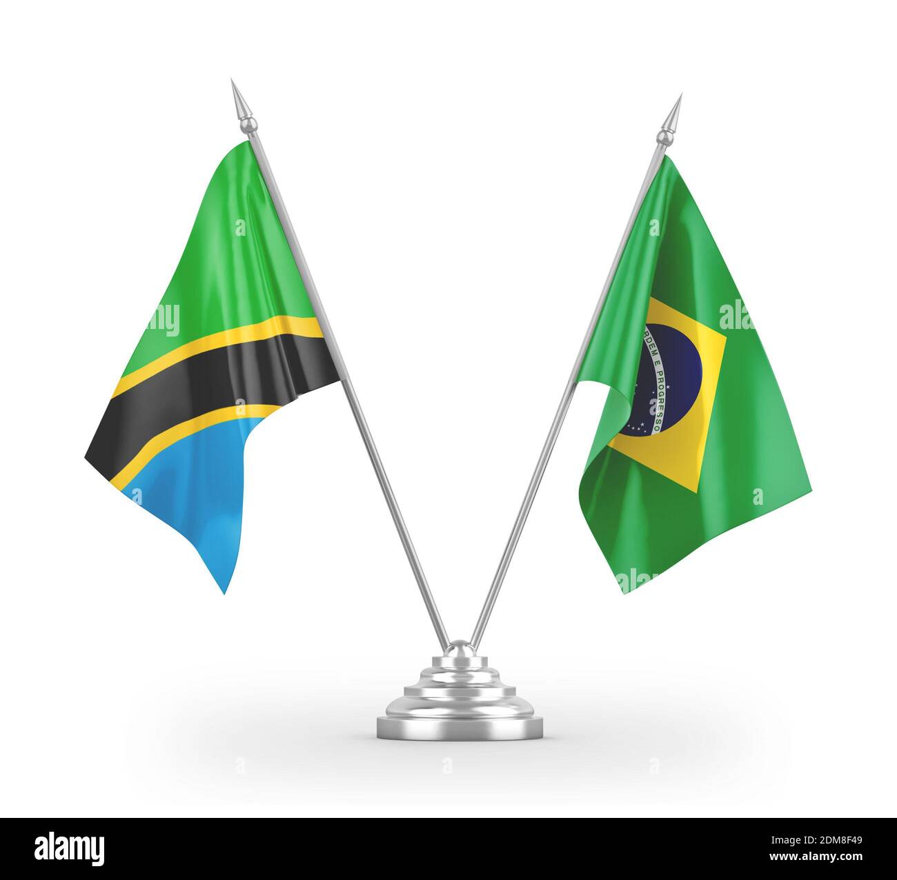 Brazil and Tanzania table flags isolated on white 3D rendering Stock ...