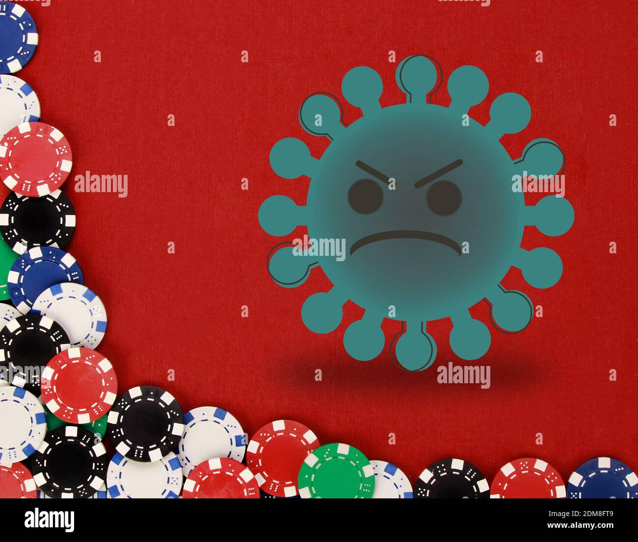 An angry virus on red background next to poker chips Stock Photo - Alamy