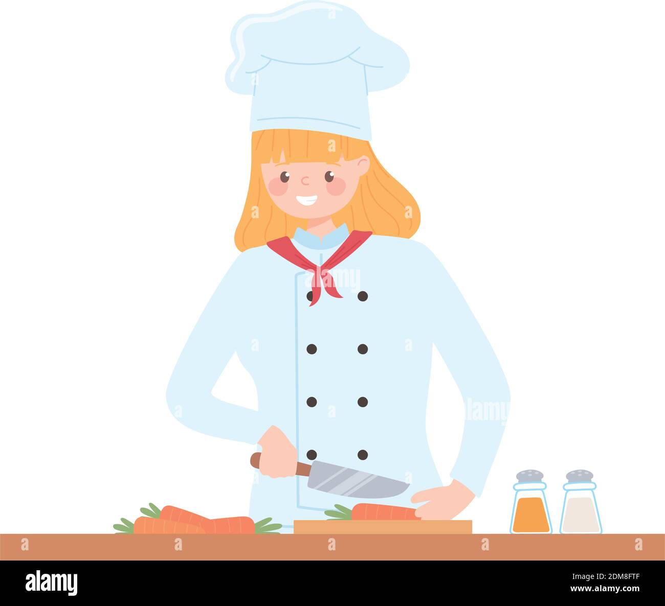 female chef cutting carrots in the wood board cartoon vector ...