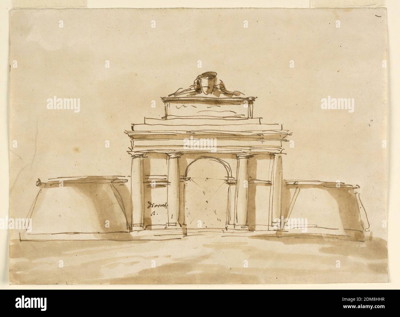 Town gate, Giuseppe Barberi, Italian, 1746–1809, Pen and brown ink ...