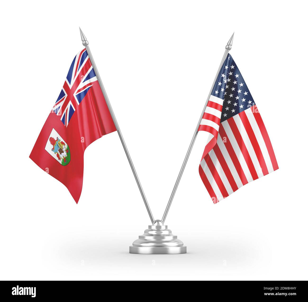 United States and Bermuda table flags isolated on white 3D rendering ...