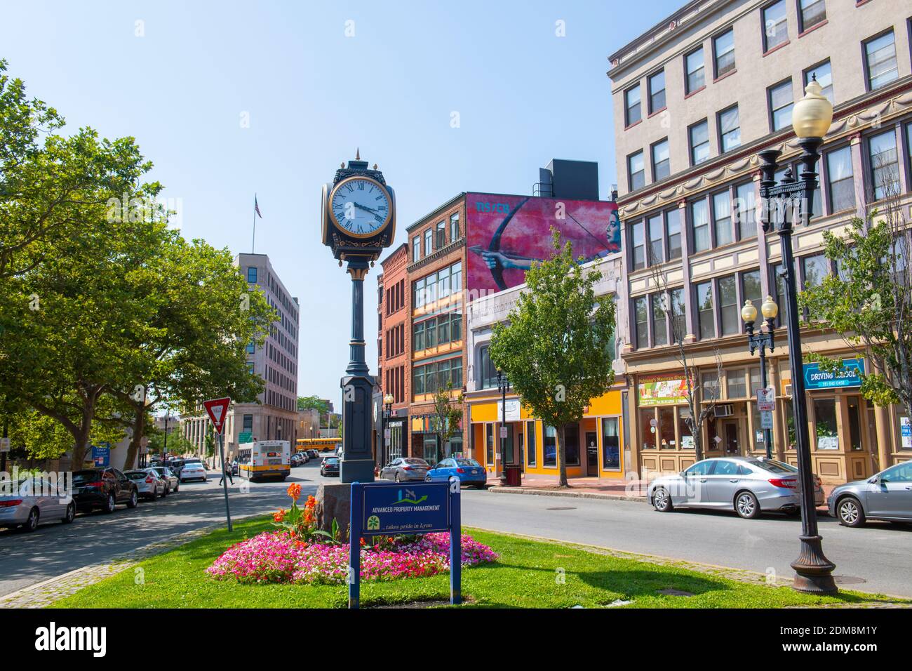 Historic clock at Central Square on Central Street between Blake Street ...