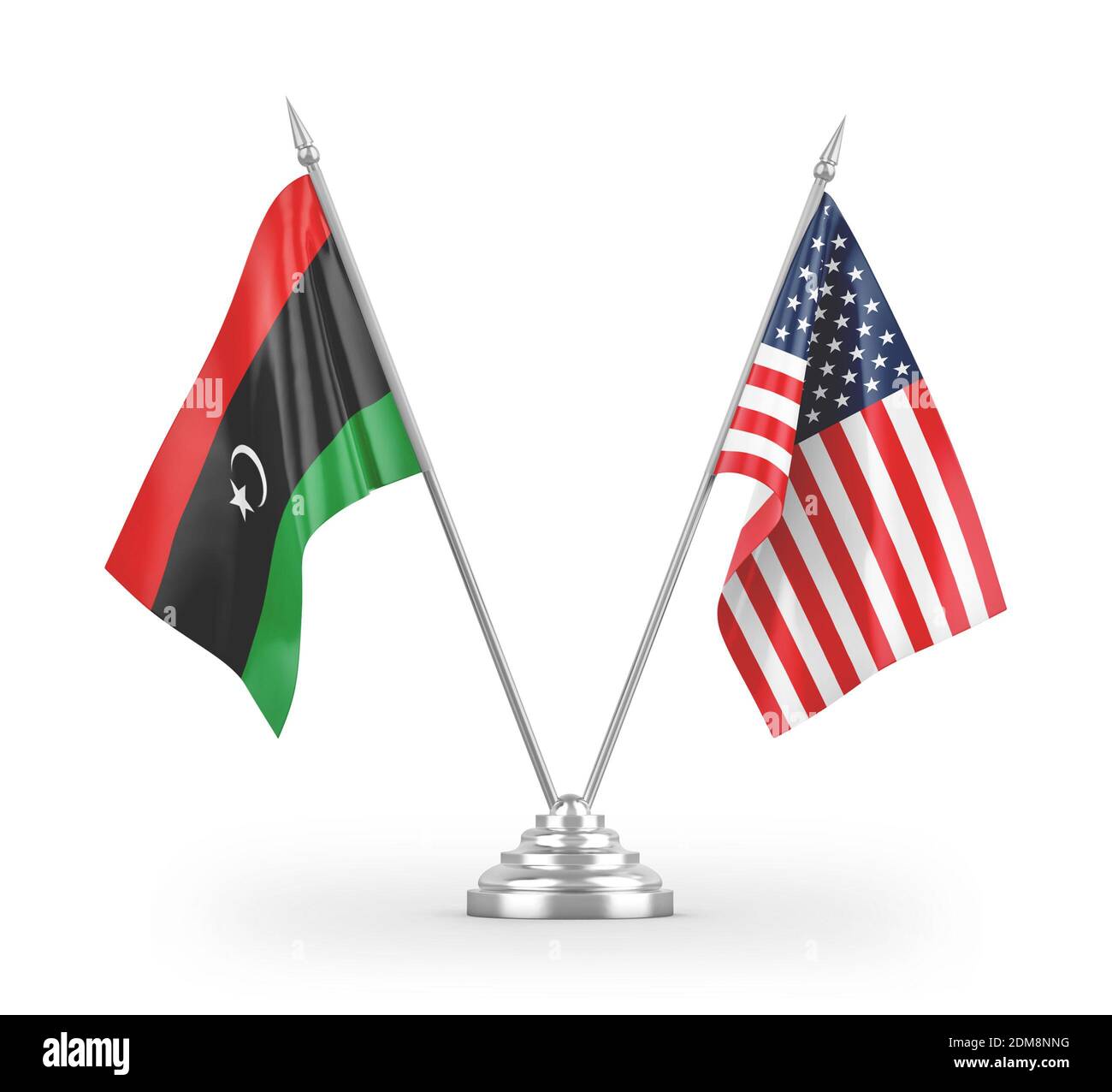 United States and Libya table flags isolated on white 3D rendering ...