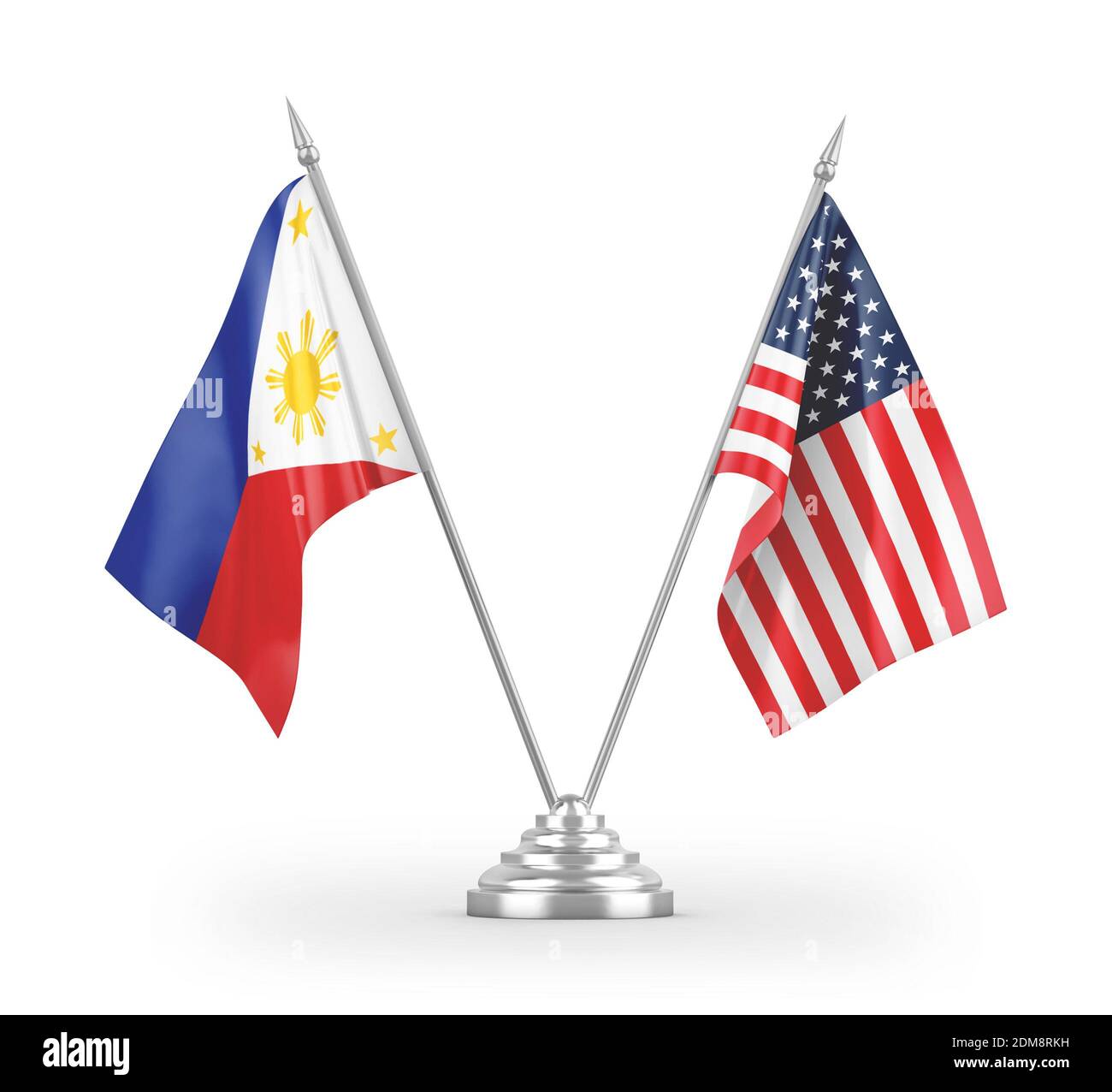 United States and Philippines table flags isolated on white 3D ...