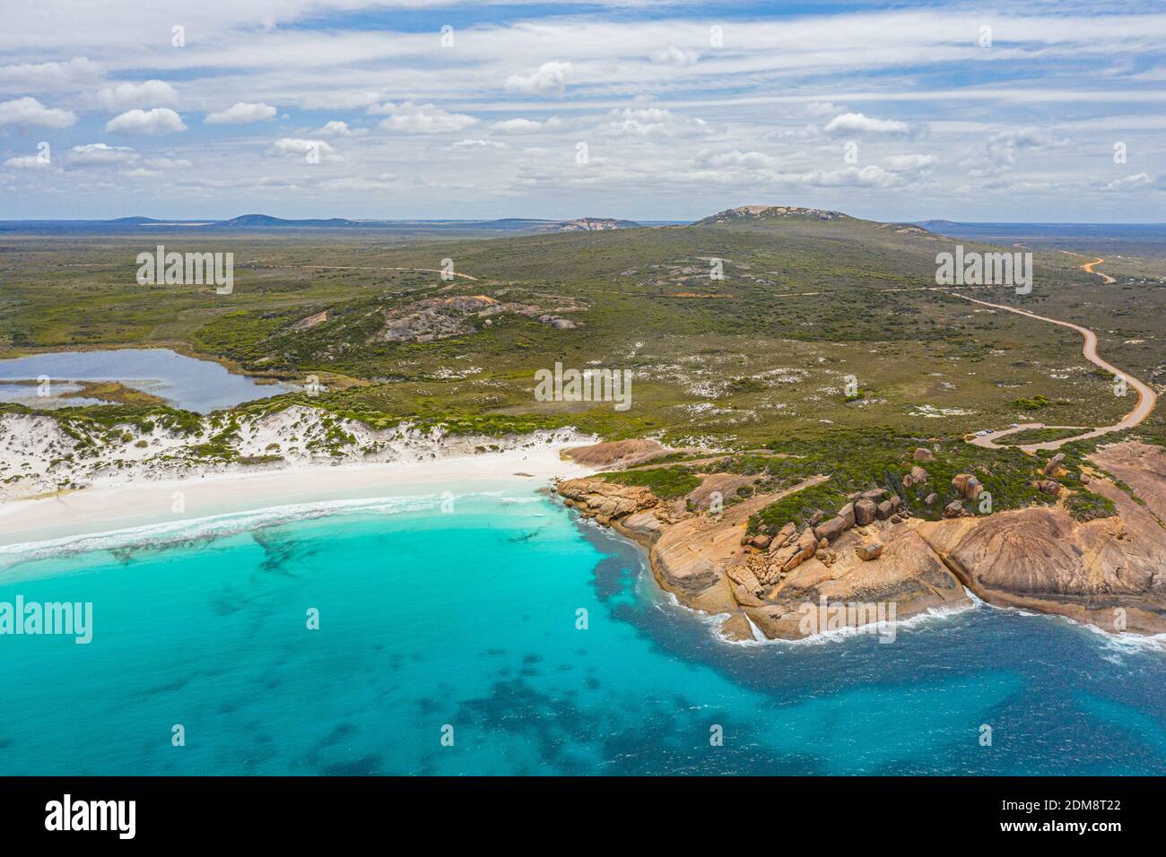 Aerial view of Hellfire bay near Esperance viewed during a cloudy day ...