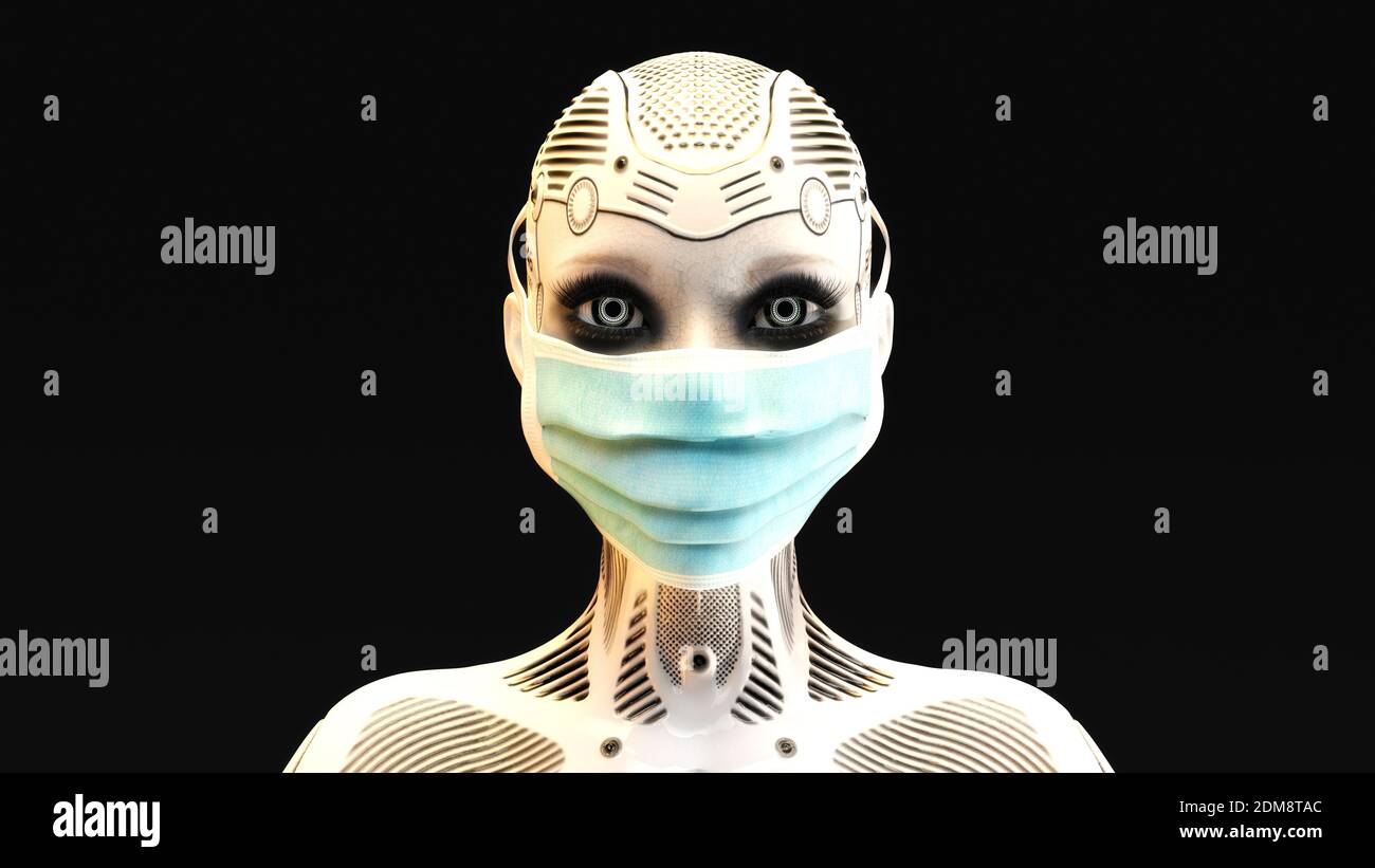 Artistic 3D Illustration Of A Female Cyborg With Mask Stock Photo - Alamy