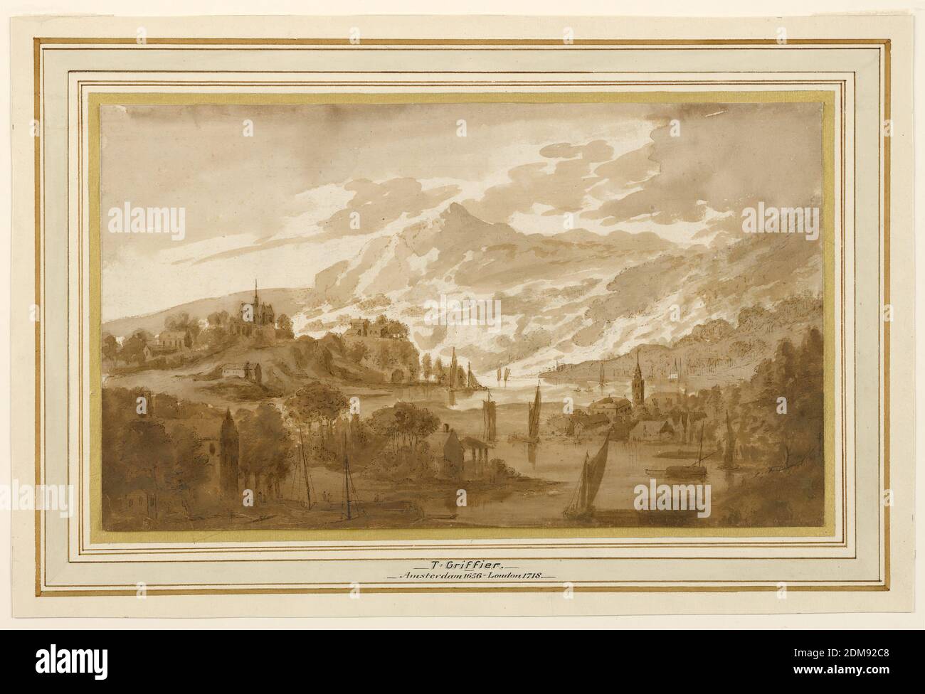 Harbor Scene, Jan Griffier I, Dutch, active England, 1645 - 1718, Pen ...