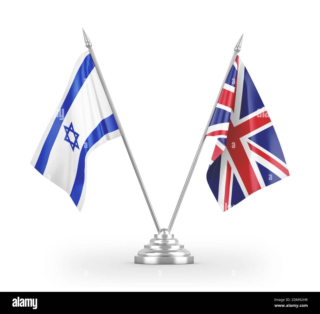 United Kingdom and Israel table flags isolated on white 3D rendering ...