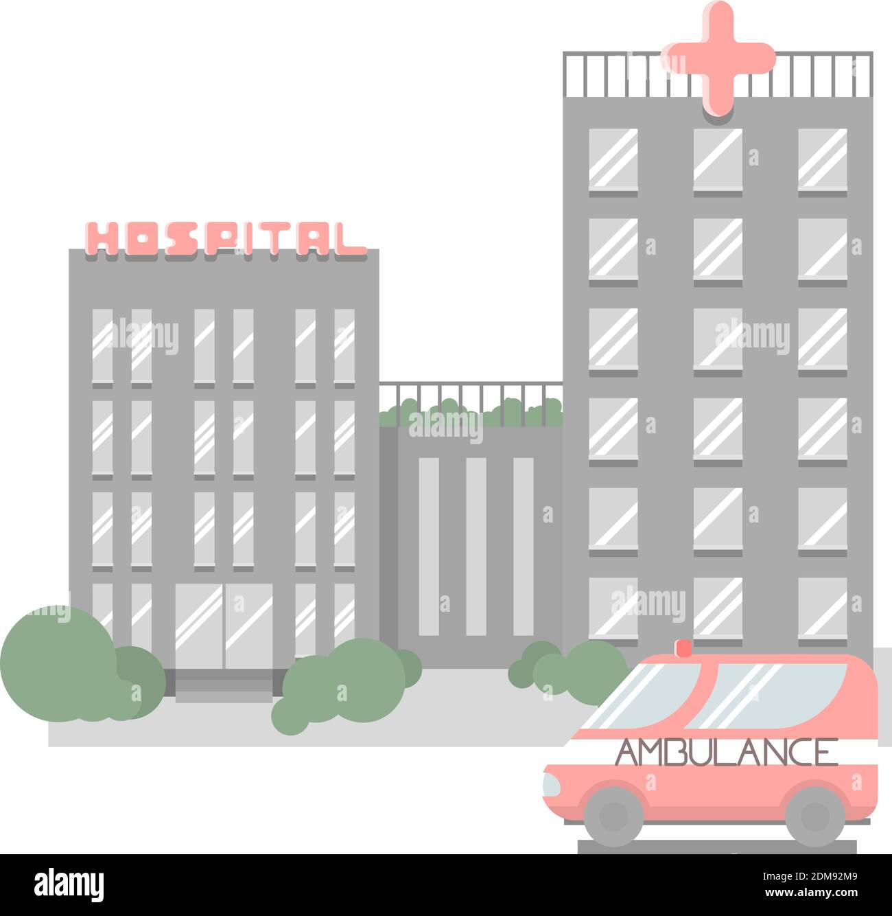 Hospital building with ambulance in minimalist flat style Stock Vector ...
