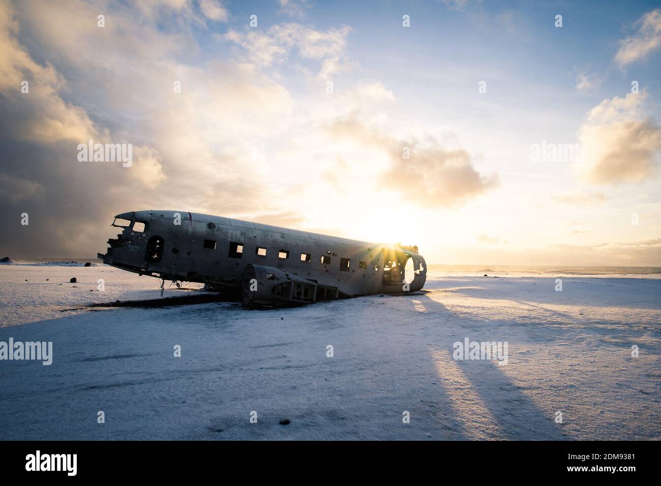 Iceland Solheimasandur DC-13 Plane Crash during sunrise in winter Stock ...