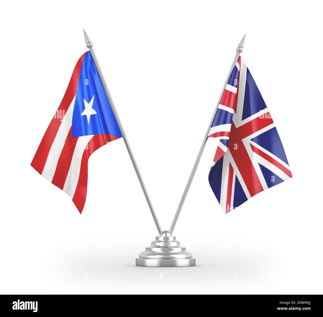 United Kingdom and Puerto Rico table flags isolated on white 3D ...
