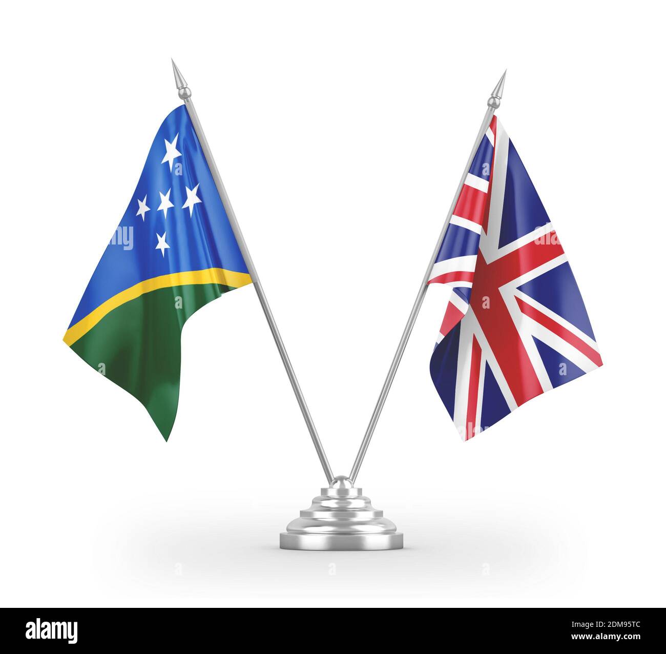 United Kingdom and Solomon Islands table flags isolated on white 3D ...