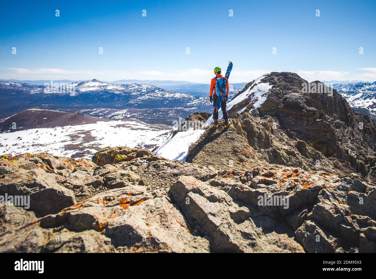 Collin Huston checks out the ridgeline on Round Top in Carson Pass, CA Stock Photo - Alamy