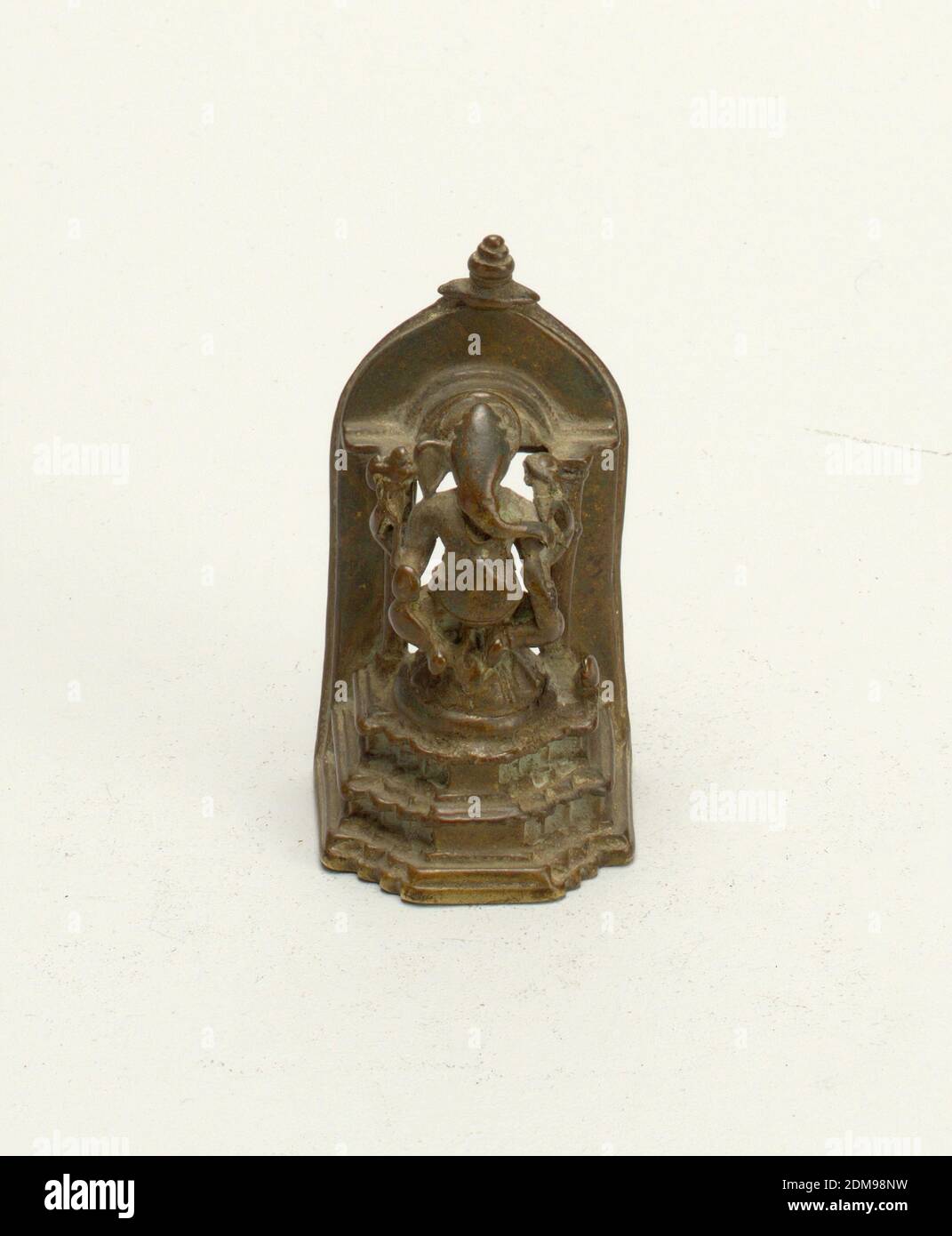 shrine, votive with figure of four-armed Ganesha, Brass, Ganesha is ...