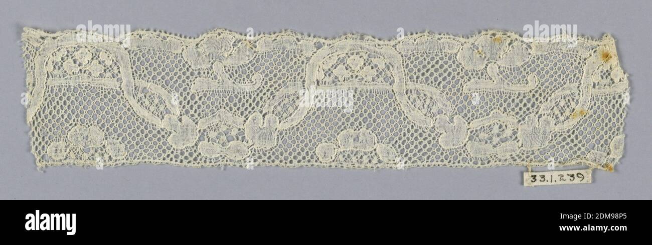 Fragment, Medium: linen Technique: bobbin lace, Mechlin style with five ...