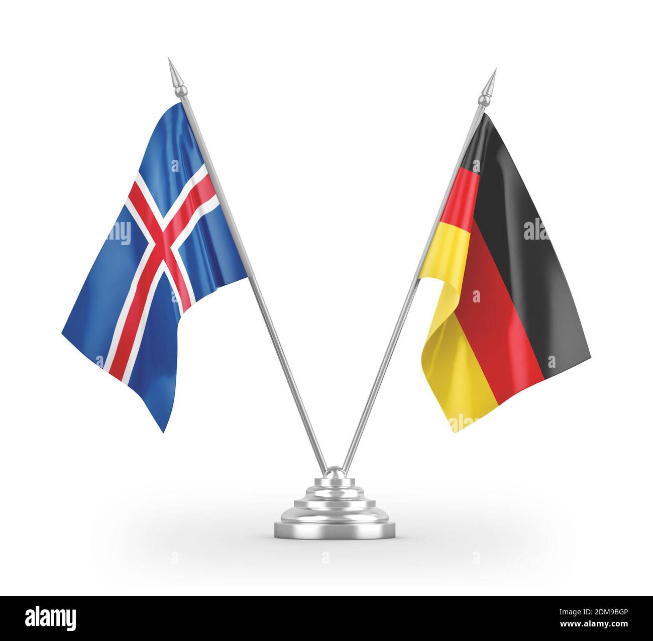 Germany and Iceland table flags isolated on white 3D rendering Stock ...