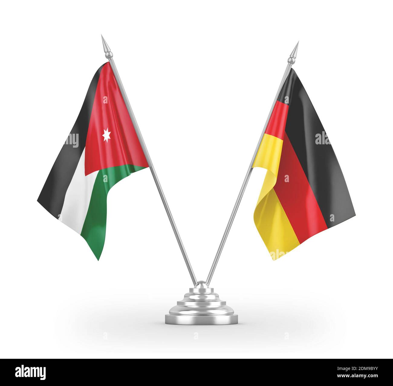 Germany and Jordan table flags isolated on white 3D rendering Stock ...