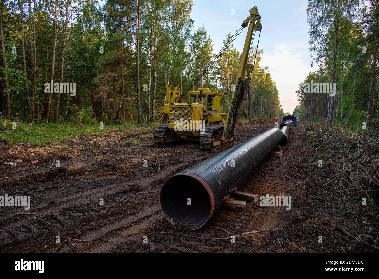 Pipelayer with side boom Installation of gas and crude oil pipes in ...
