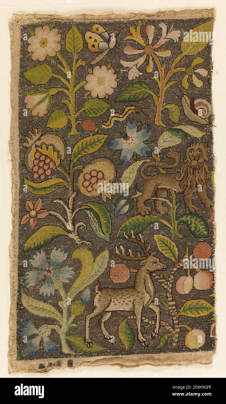 Embroidered picture, Medium: linen, silk, metallic thread Technique ...