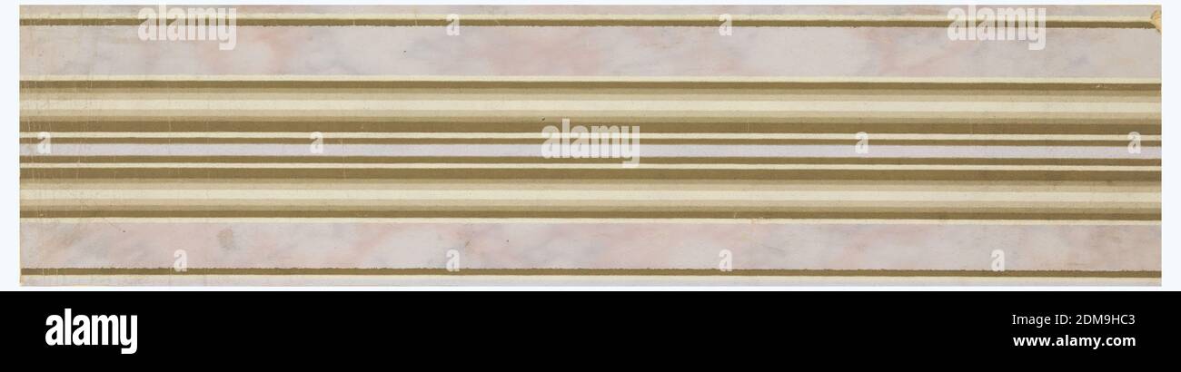 Border, Block-printed on paper, Marbleized stripes in various colors ...