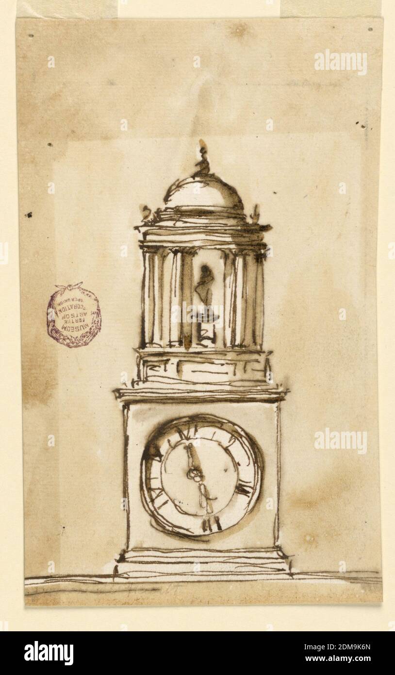 Timepiece, Pen and brown ink, brush and brown wash, graphite, on off ...