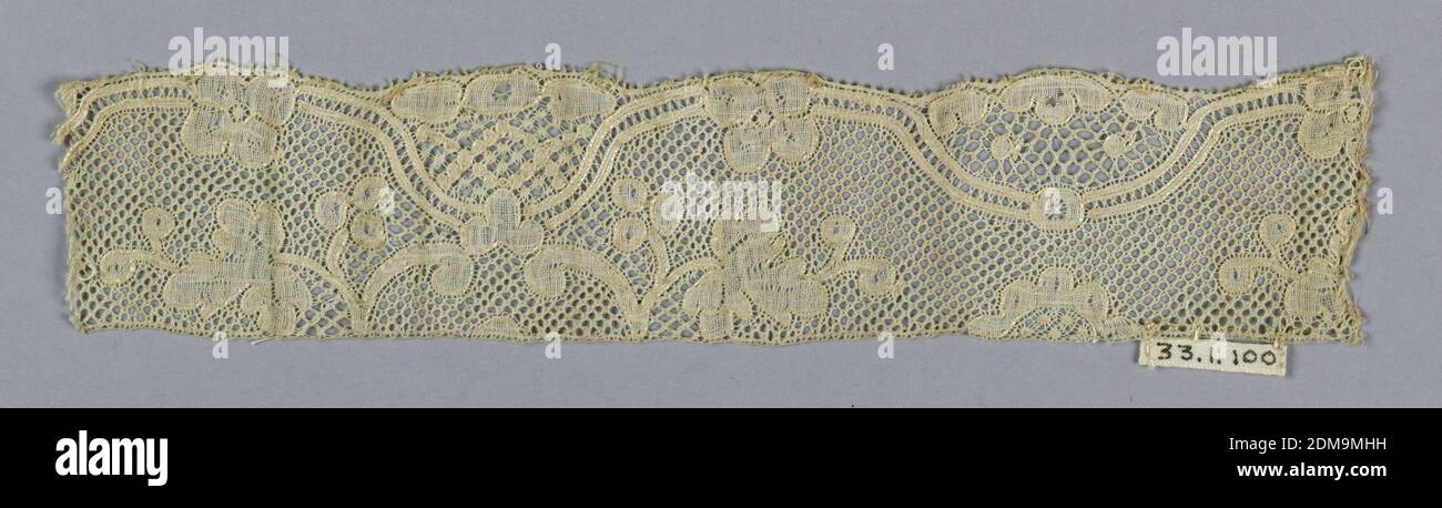 Fragment, Medium: linen Technique: bobbin lace, Mechlin style with five ...