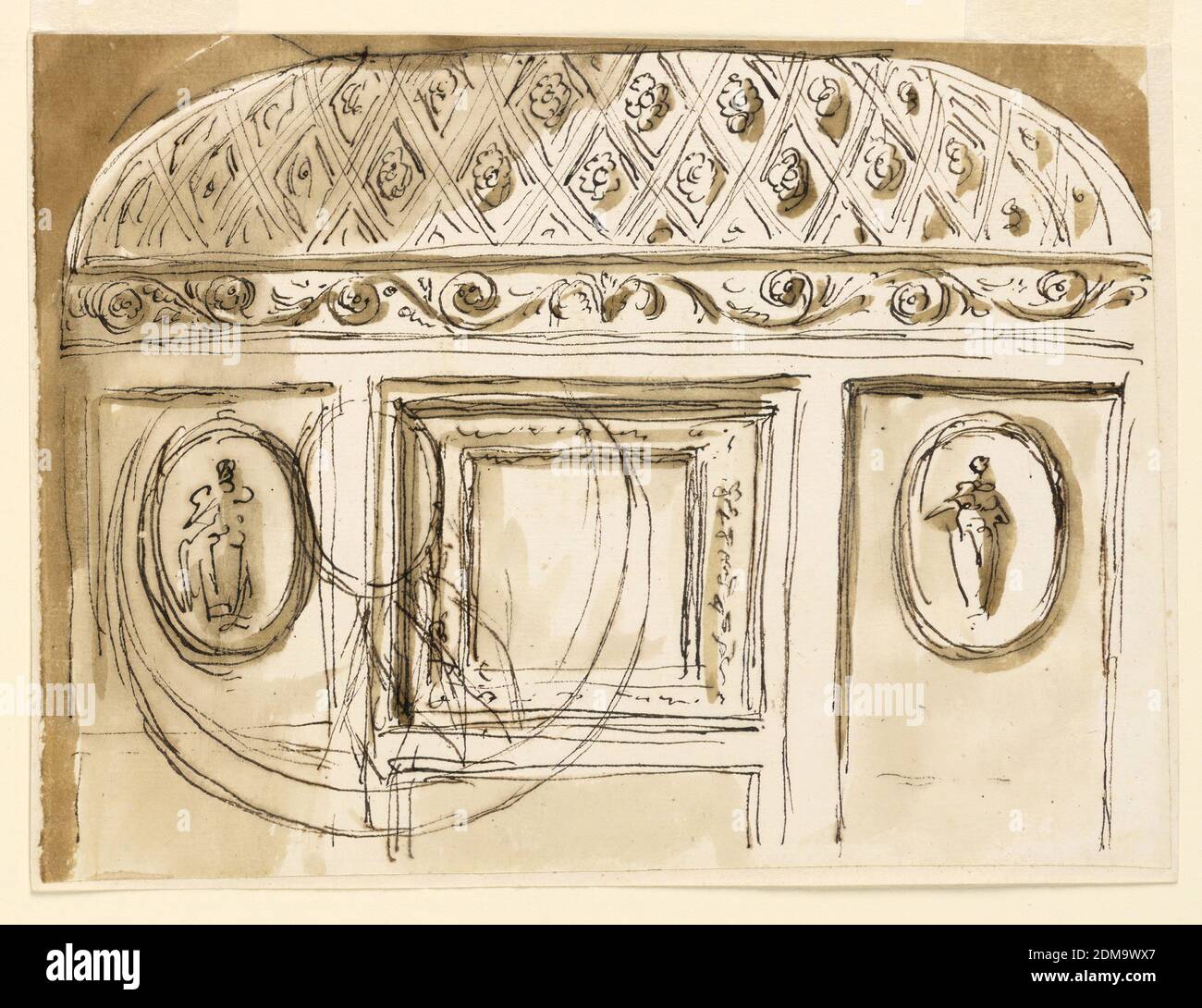 Entrance wall of a salon, Giuseppe Barberi, Italian, 1746–1809, Pen and ...