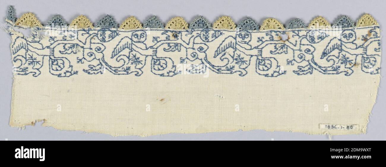 Band, Medium: linen, silk Technique: embroidered with silk and edged ...